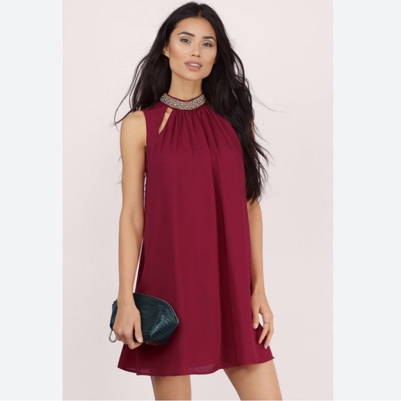 Tobi | Dresses | Tobi Elegant Red Sleeveless Halterlook Dress With ...